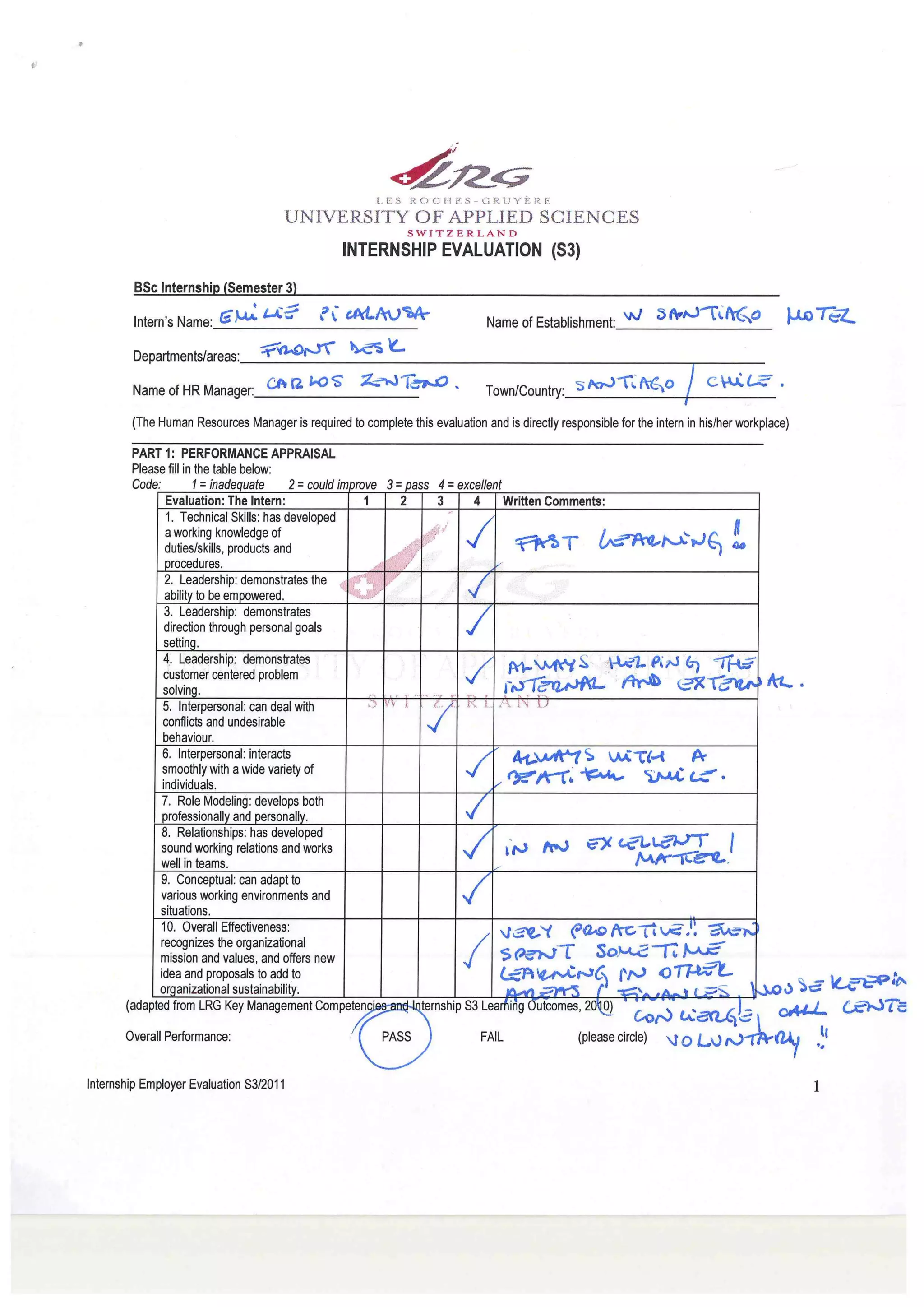 Emilie PICALAUSA INTERNSHIP EVALUATION | PDF