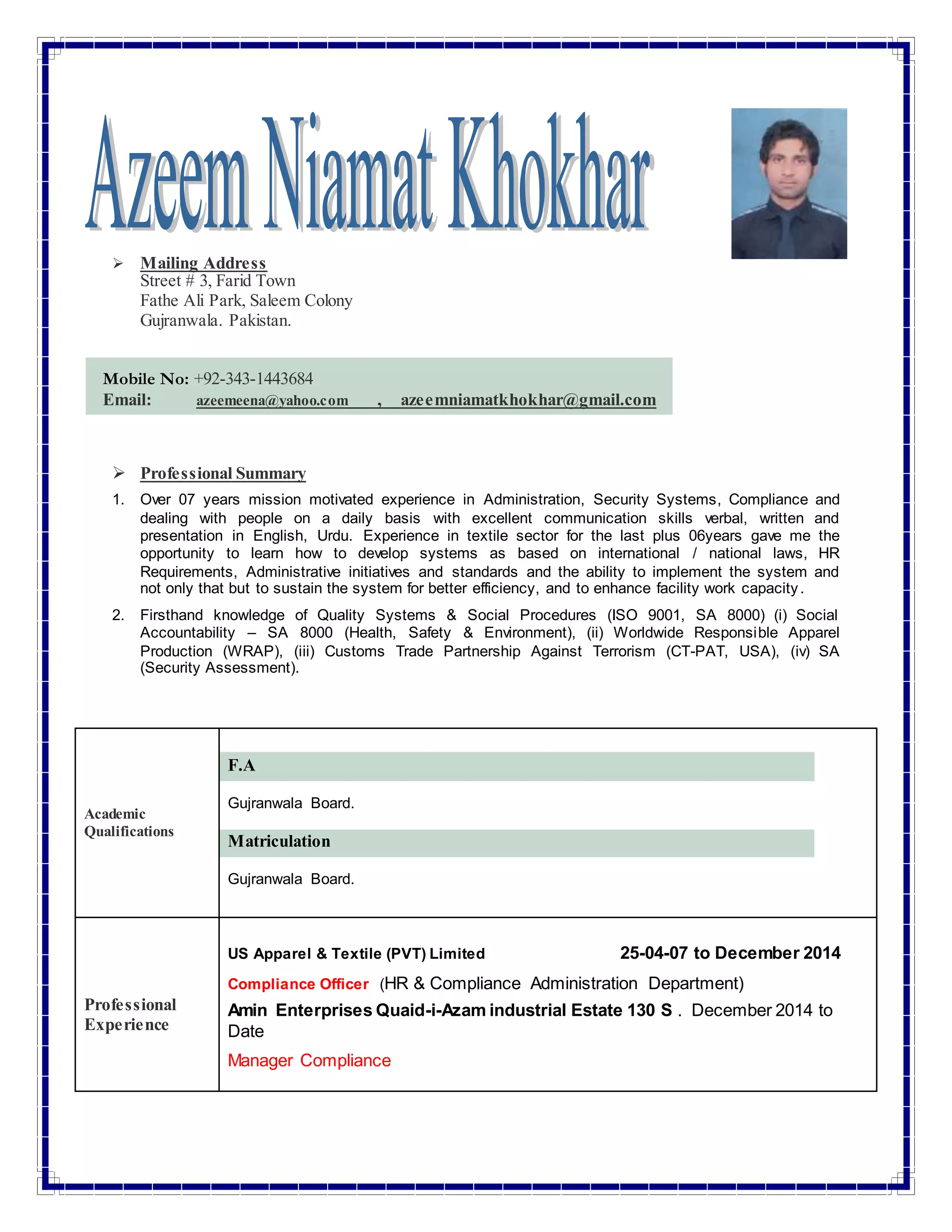 azeem CV | PDF