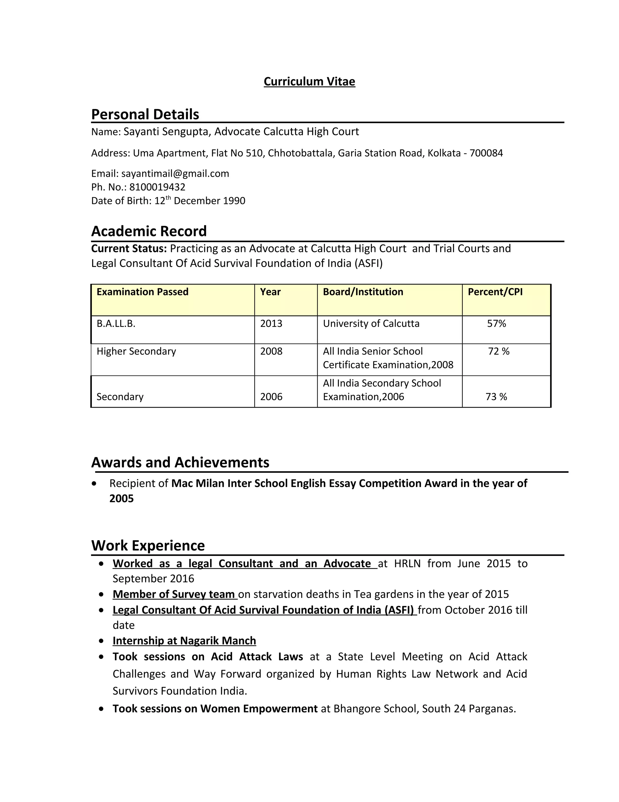 Sayanti Sengupta CV | PDF