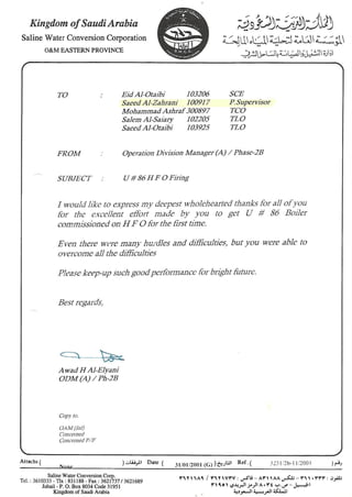 Appreciation Letter - Boiler 86 Commissioning | PDF