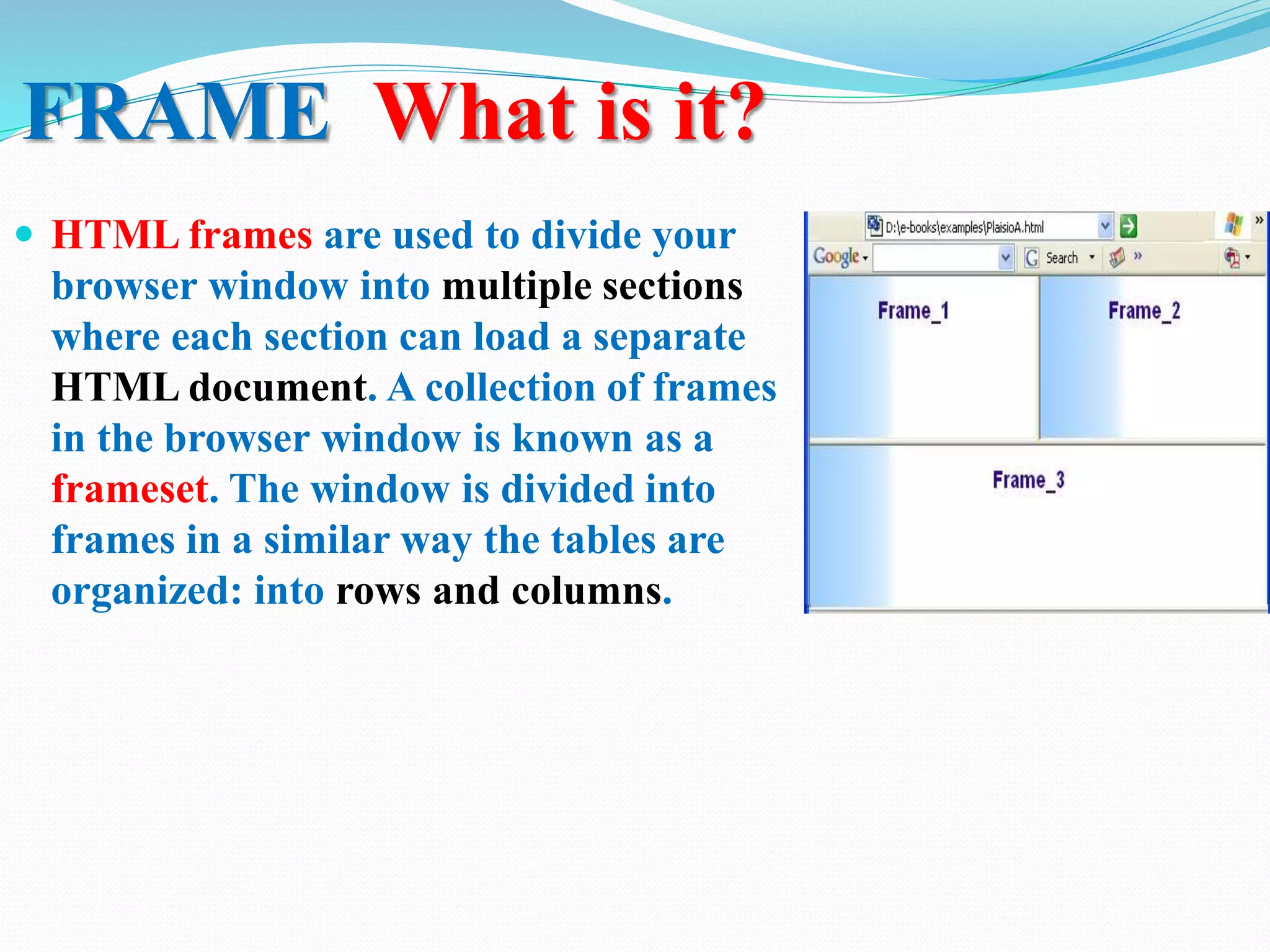 DEFINE FRAME AND FRAME SET WITH A EXAMPLE | PPT