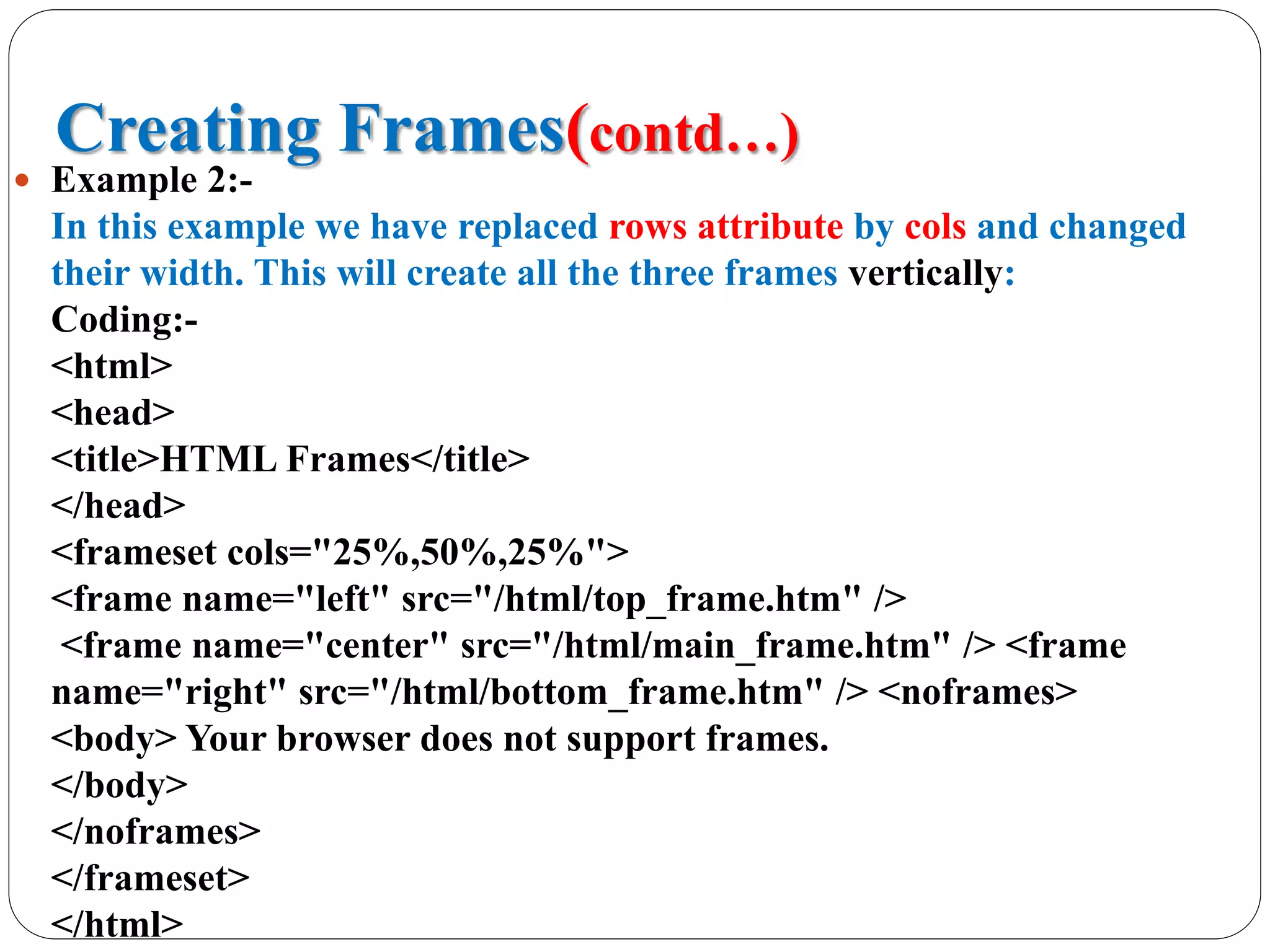 DEFINE FRAME AND FRAME SET WITH A EXAMPLE | PPT