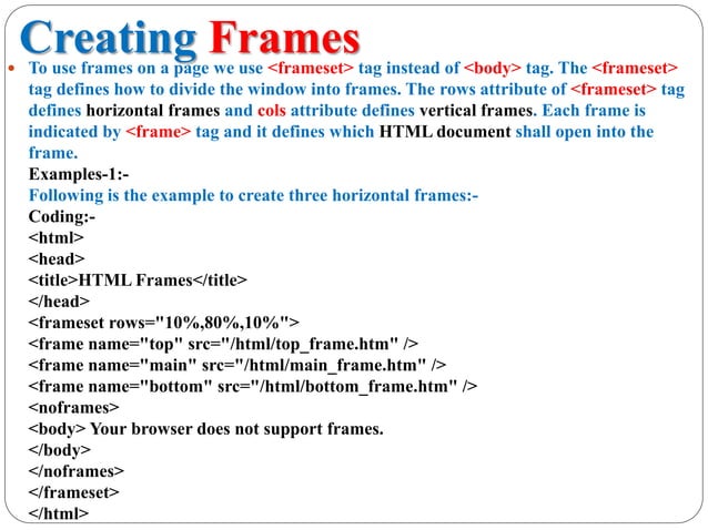 DEFINE FRAME AND FRAME SET WITH A EXAMPLE | PPT