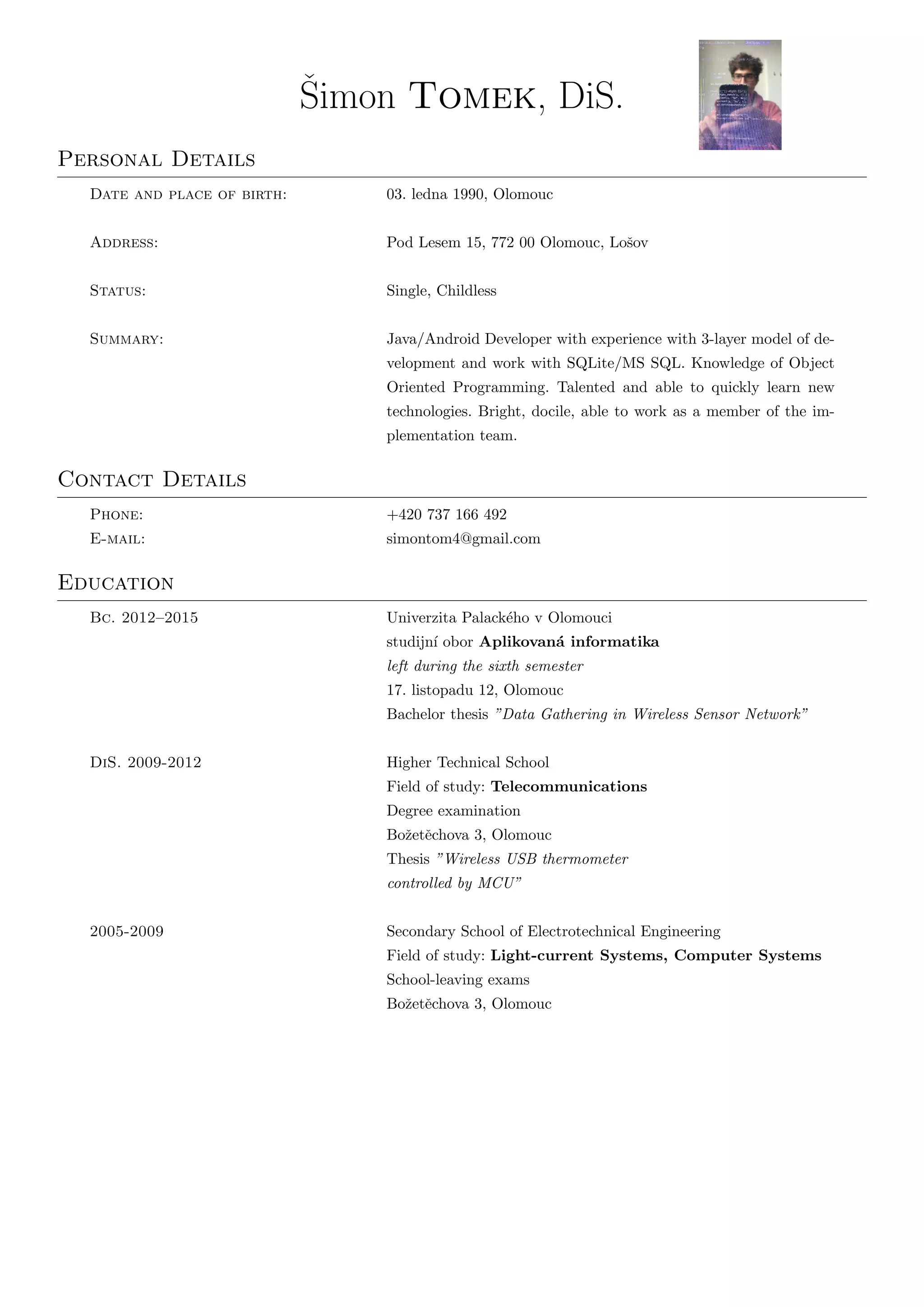 CV_Simon_Tomek | PDF | Operating Systems | Computer Software and Applications