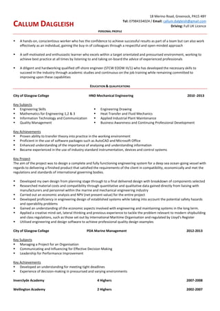 CV of Callum Dalgleish | PDF