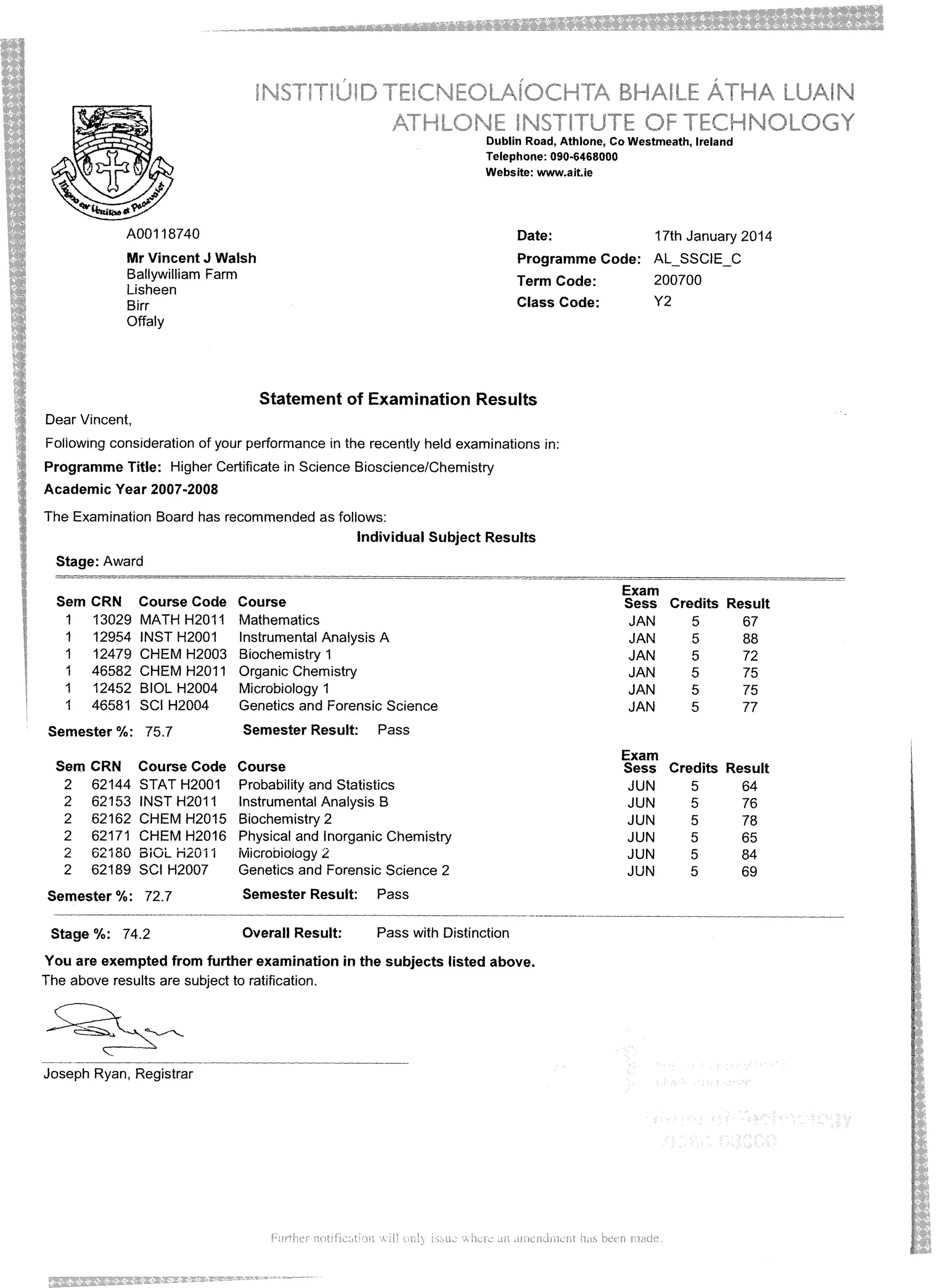 Transcripts Vincent Walsh | PDF | Education