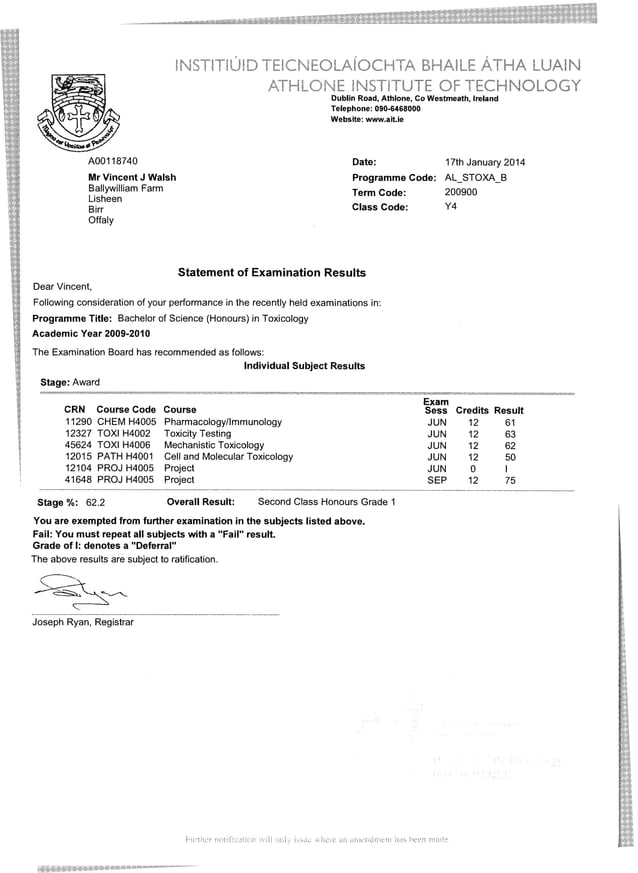 Transcripts Vincent Walsh | PDF | Education