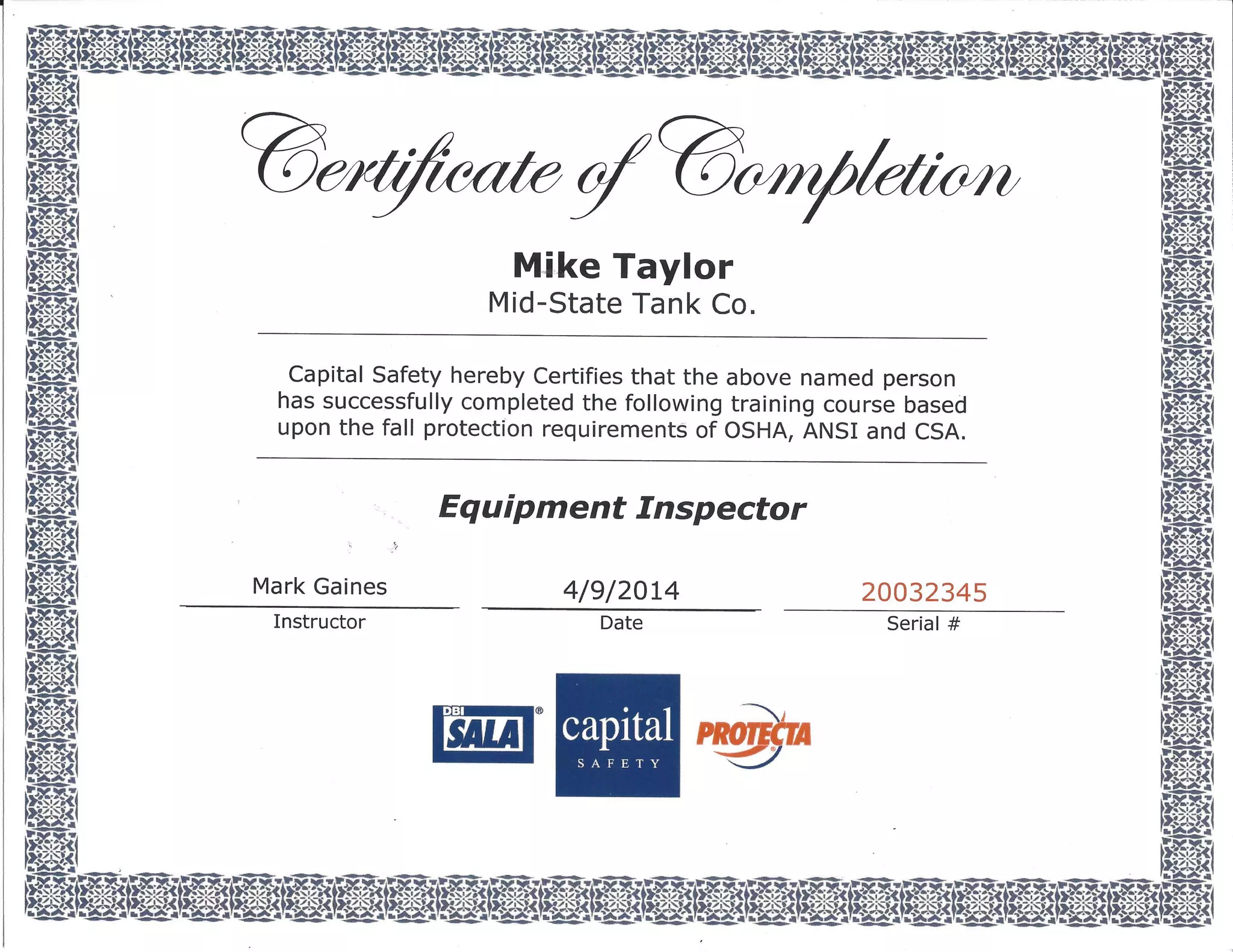 Capital Safety Equipment Inspector Cert | PDF