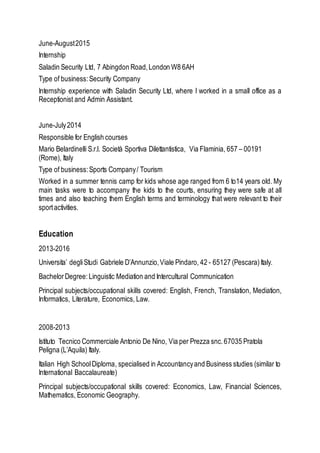 Sebastiano CV | DOCX | Business and Finance