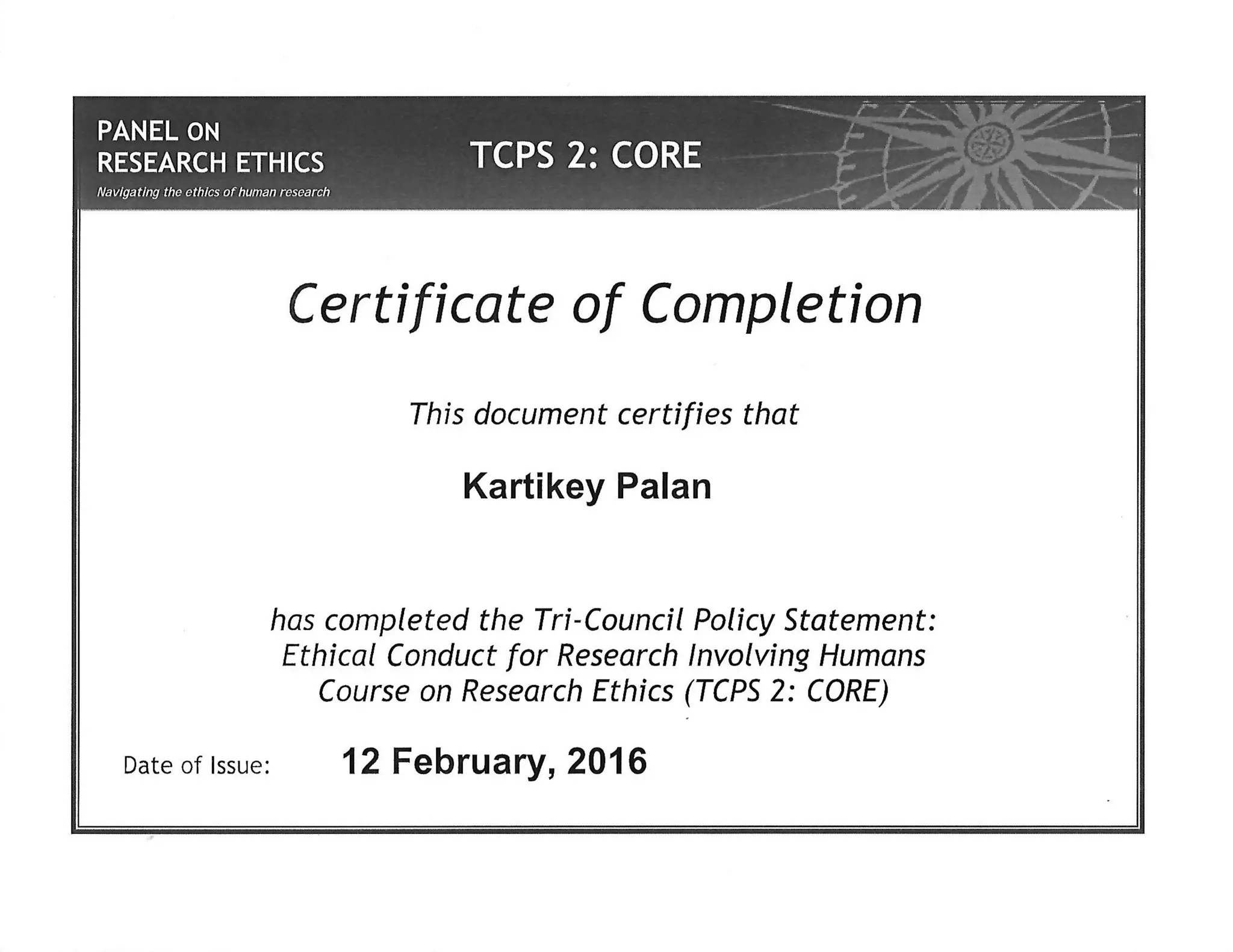 TCPS 2 Certificate 1 | PDF
