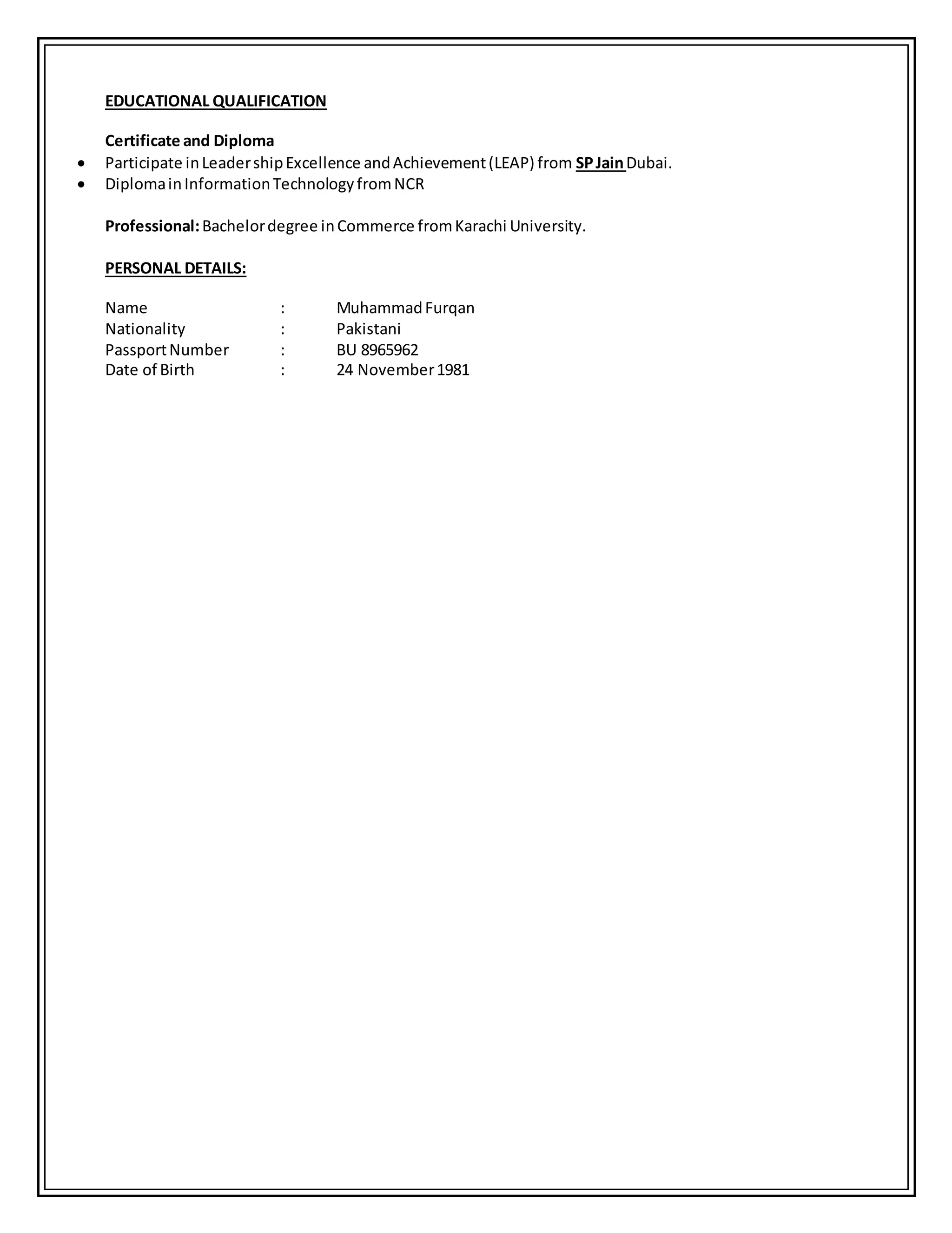Furqan Resume (4) | DOCX | Logistics | Business