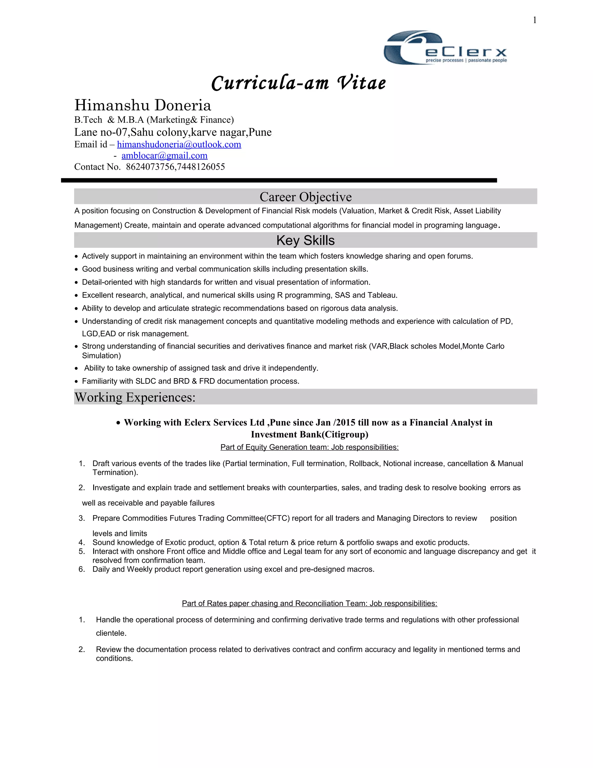 Himanshu_Doneria_CV_Quant | DOC