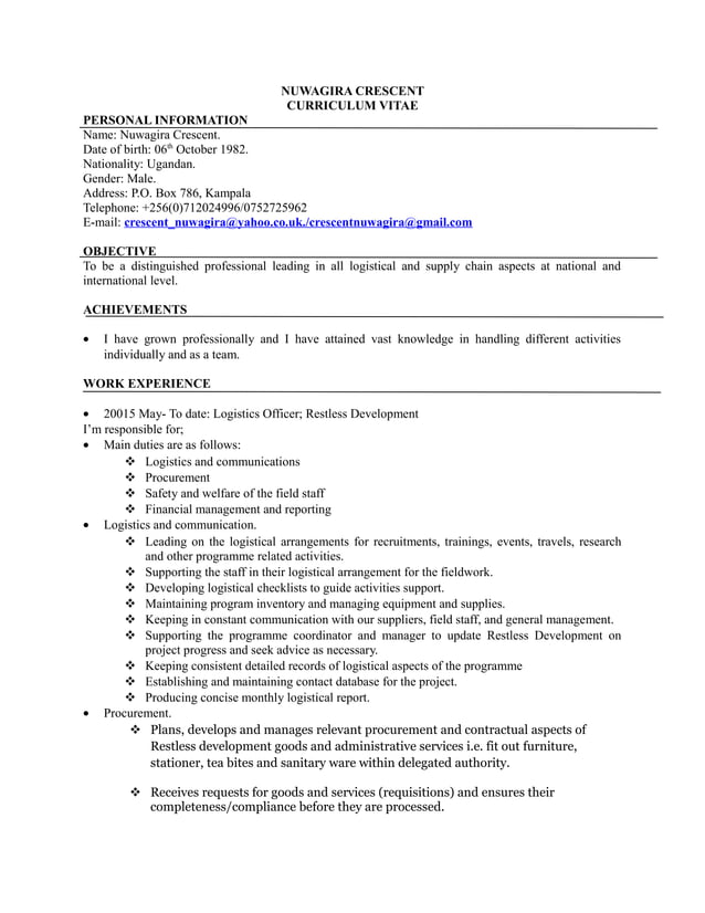 NUWAGIRA CRESCENT CV | PDF