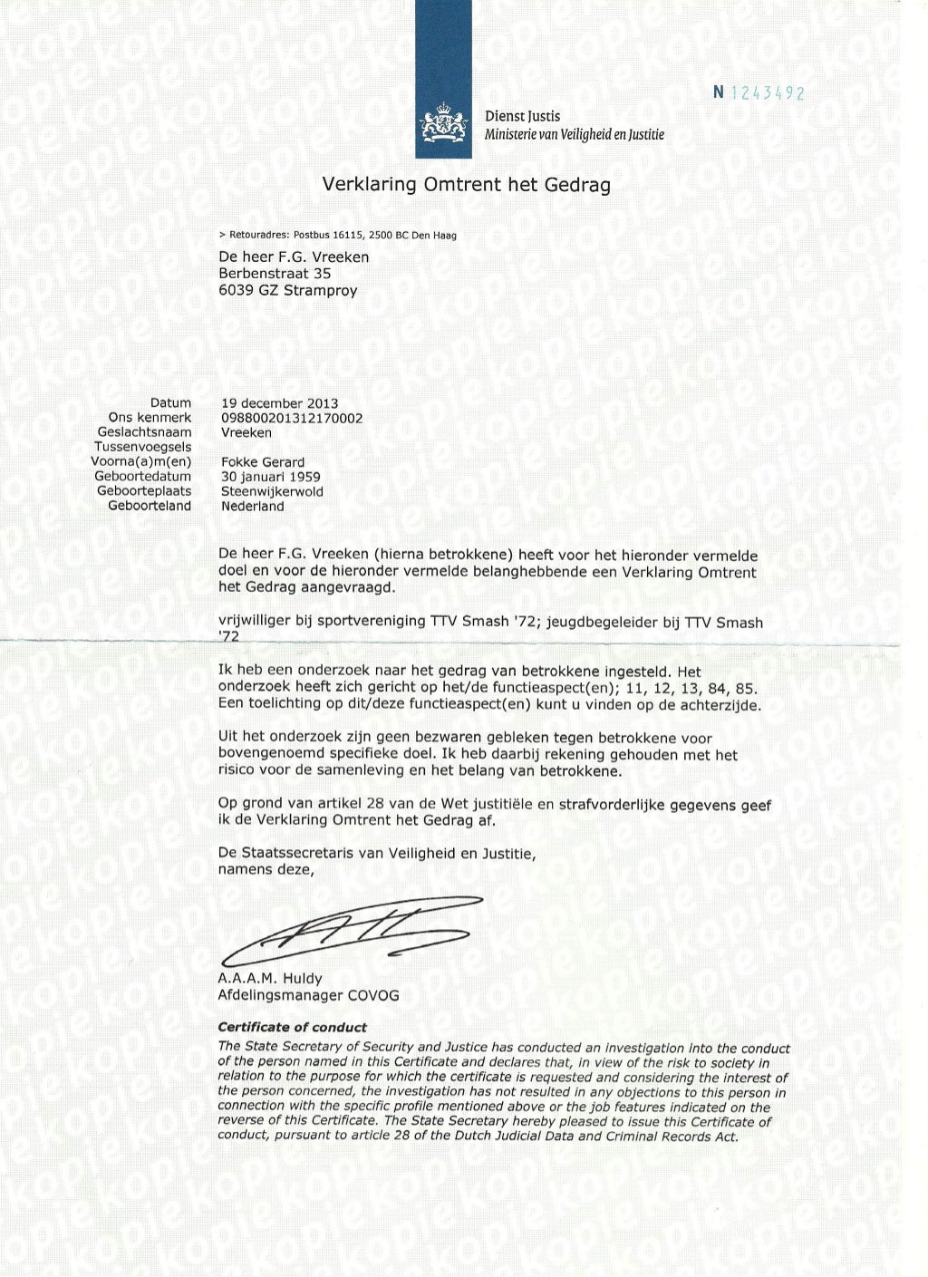 verklaring omtrent gedrag