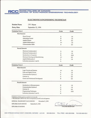 transcript RCC Electronics Engineering Technician | PDF