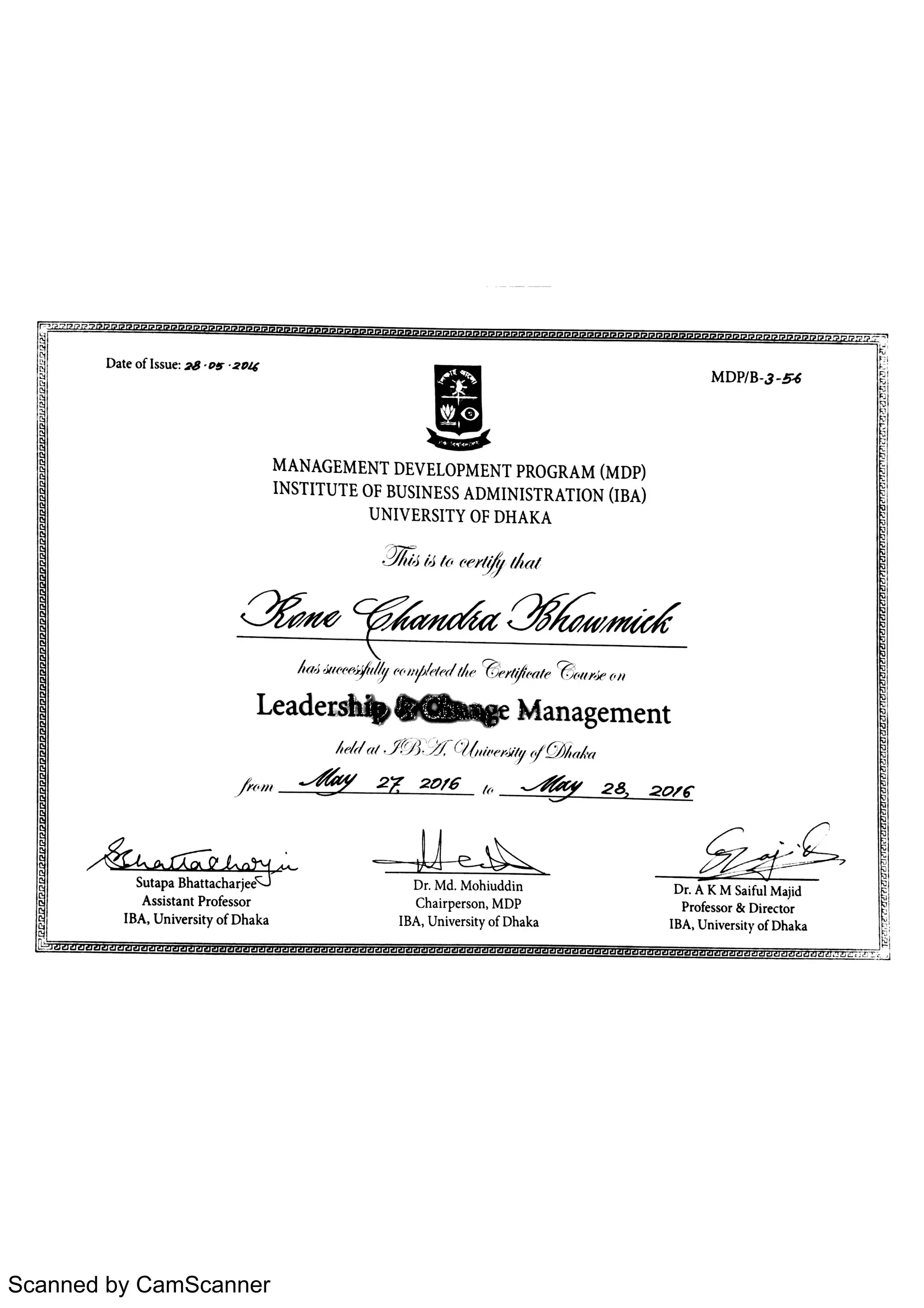 Leadership and Change Management Course Completion Certificate by IBA | PDF