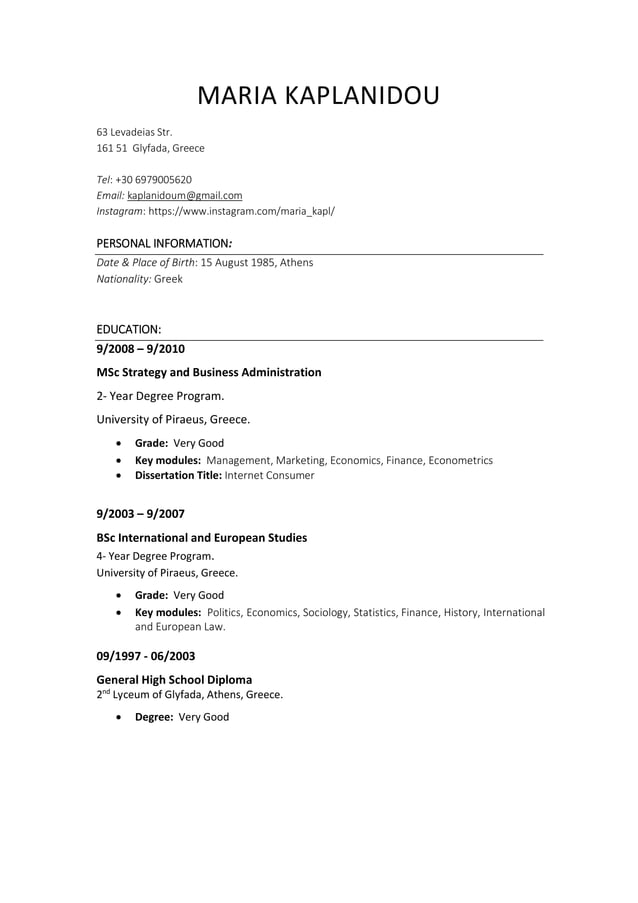 CV MARIA KAPLANIDOU | PDF