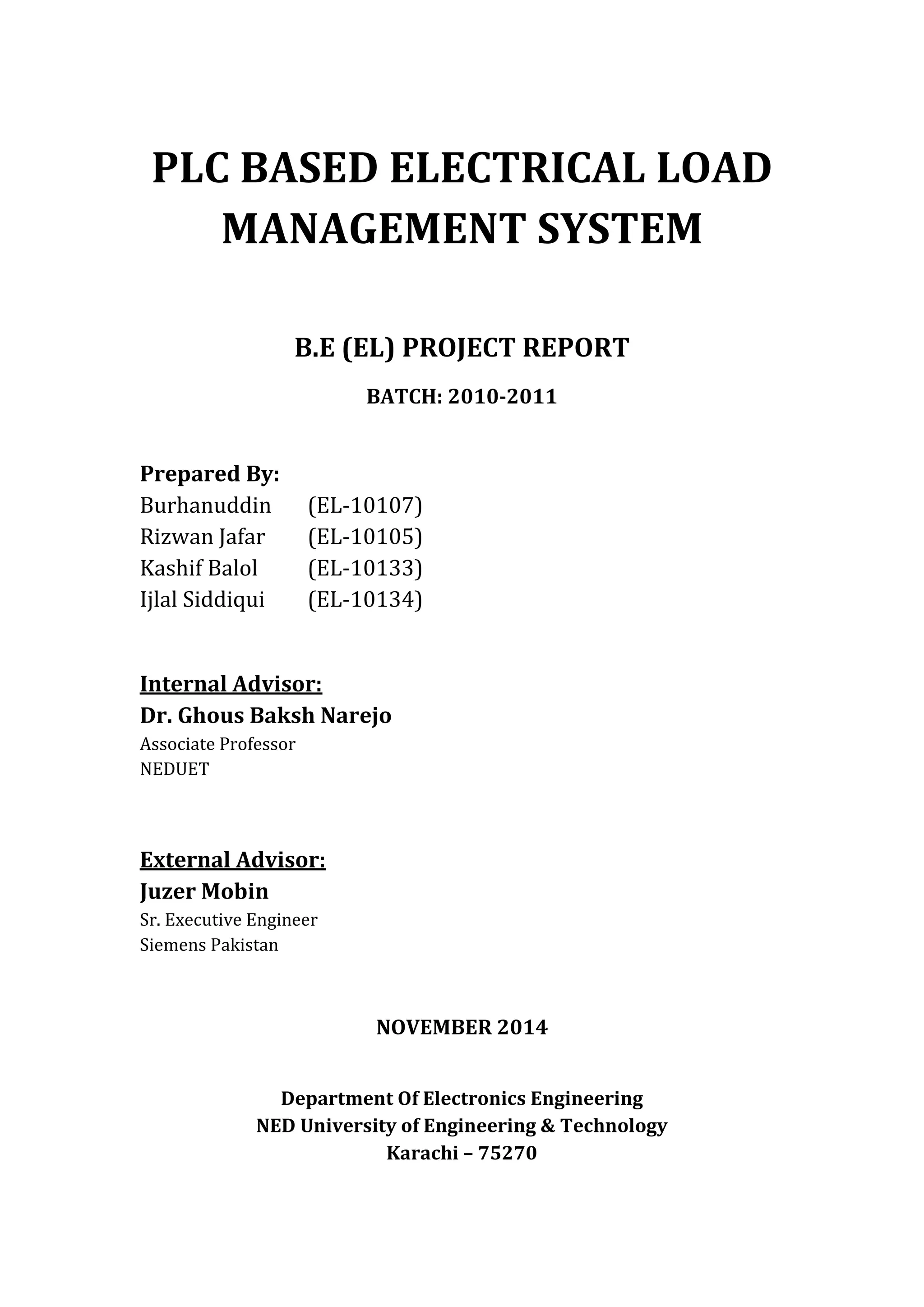 Report - PLC Based Electrical Load Management System | PDF
