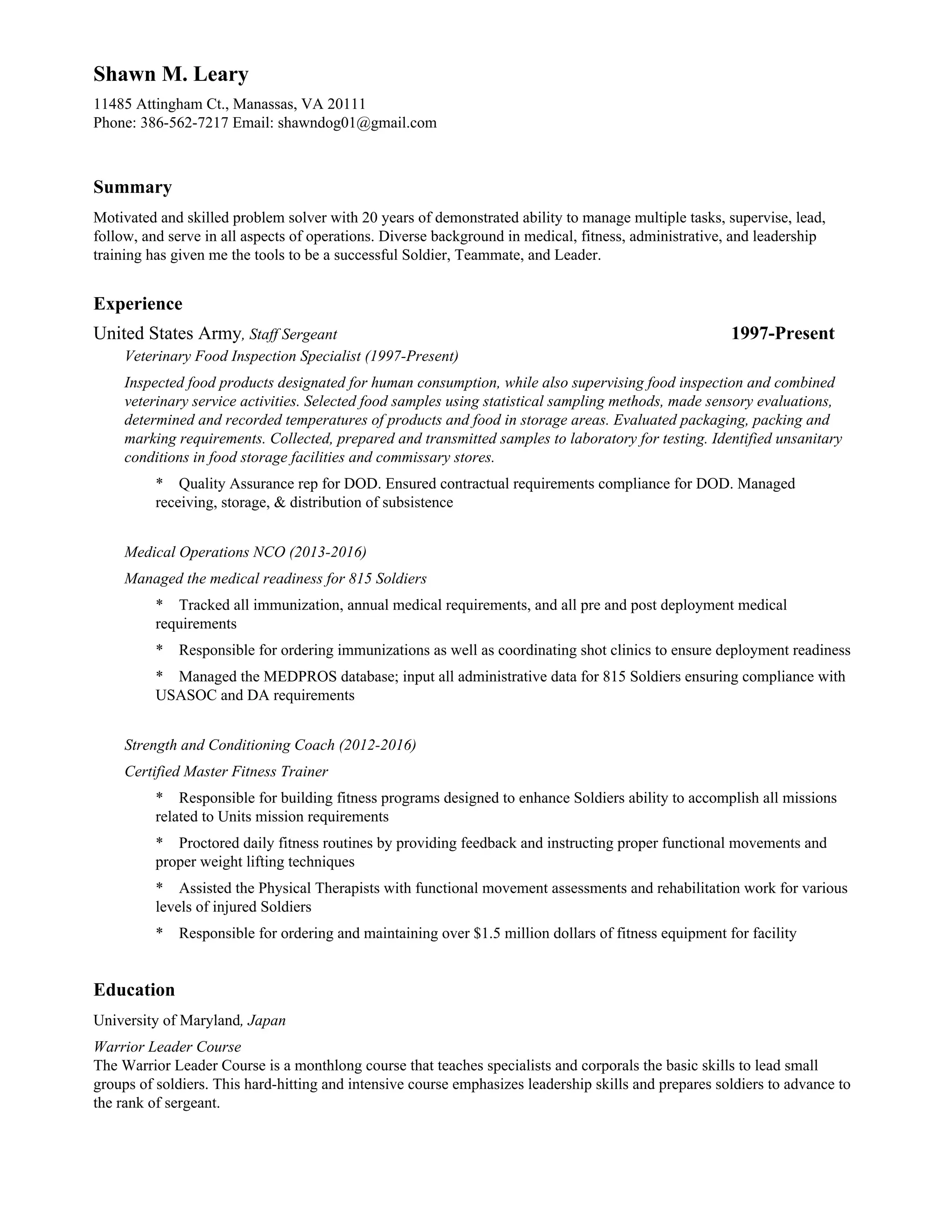 Shawn Leary resume | PDF