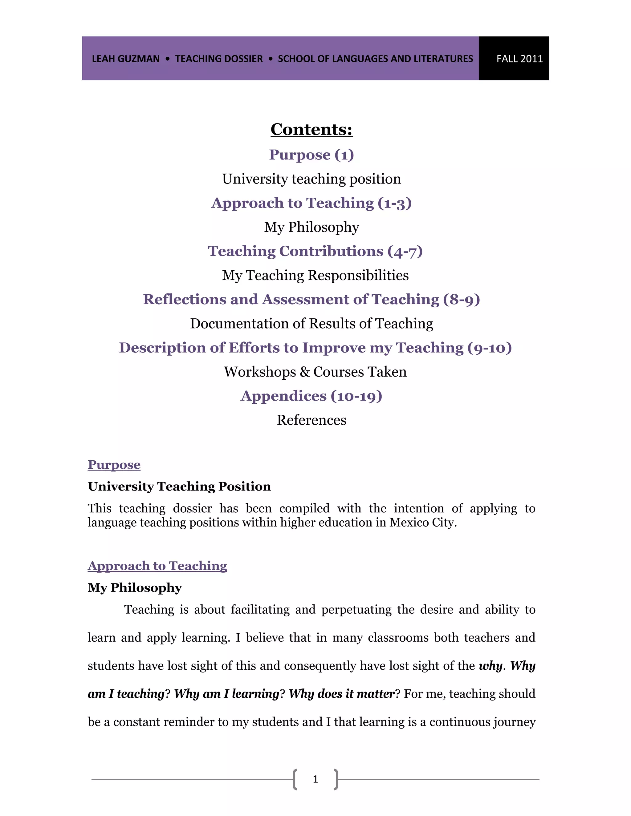 Teaching Dossier FINAL FINAL | PDF