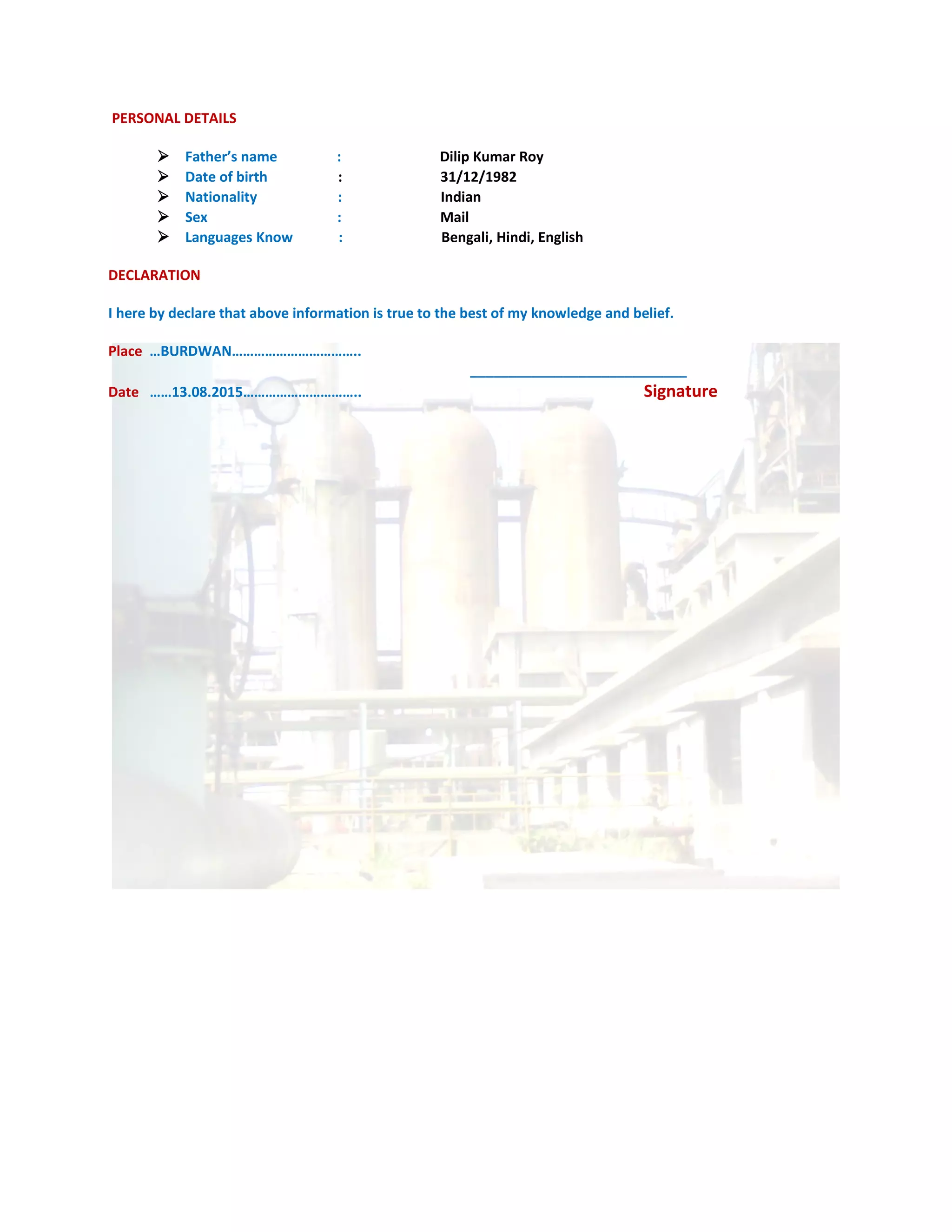 Resume of sumanta 2015 | DOC