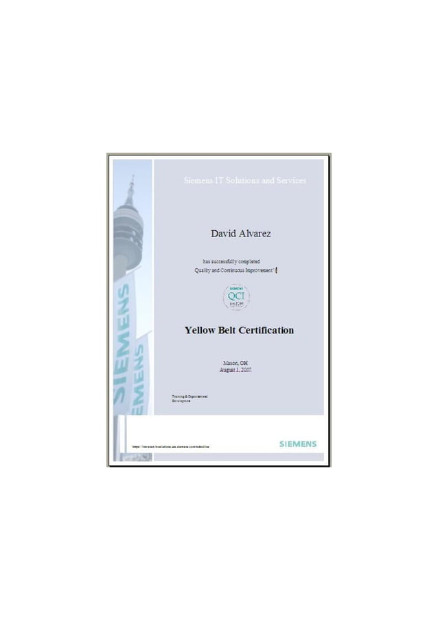Six Sigma Yellow Belt Certificate | PDF