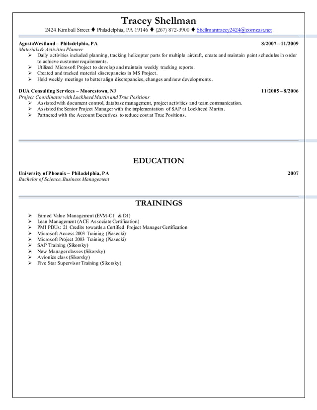 Shellman Tracey - Resume | PDF