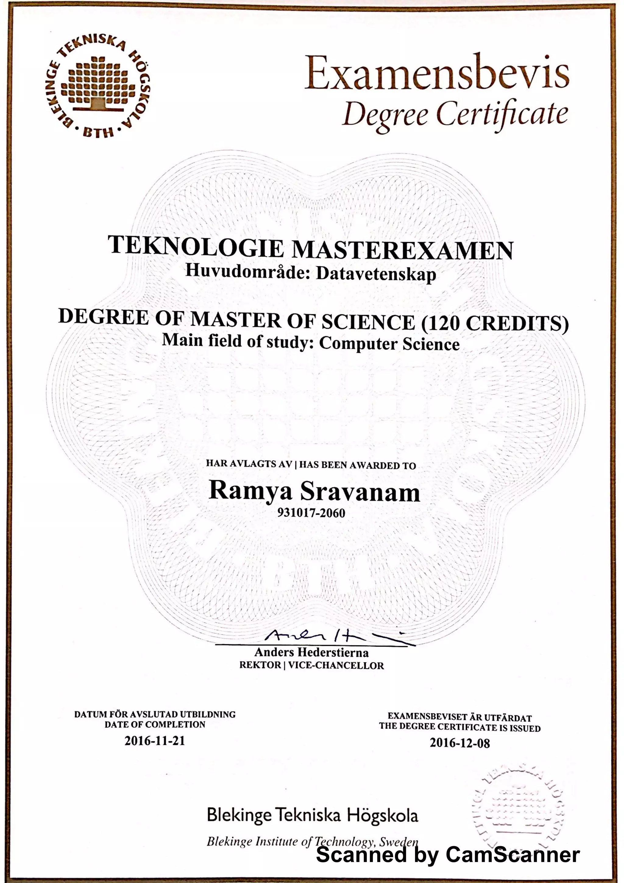 BTH Masters Degree | PDF