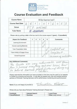 Tutor Feedback forms DS Training 28-31 Oct 13 | PDF
