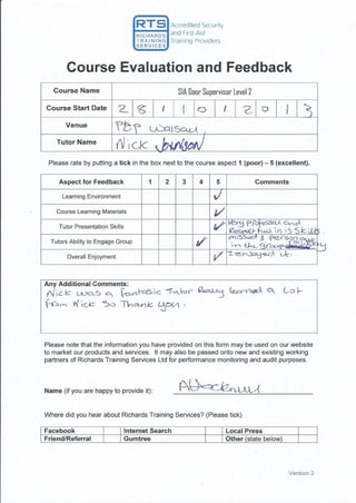 Tutor Feedback forms DS Training 28-31 Oct 13 | PDF