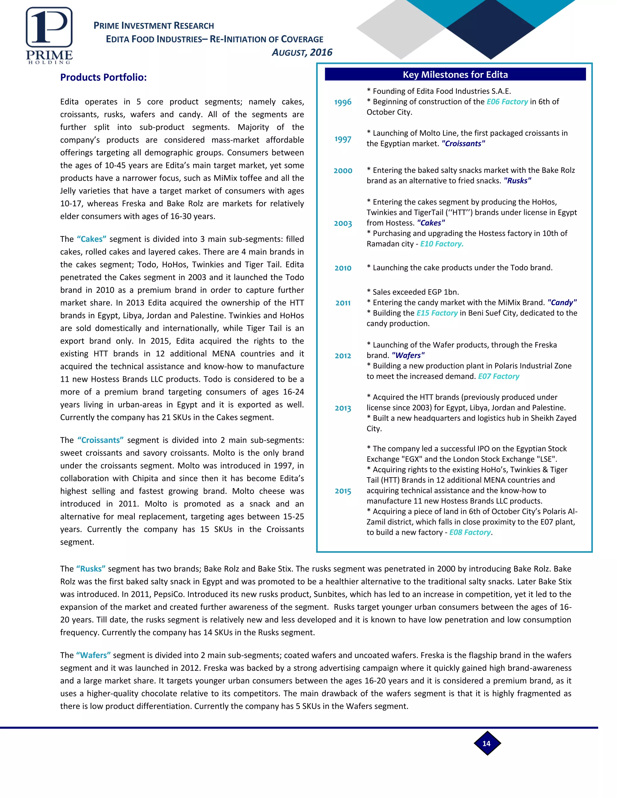 Edita Food Industries - Re-initiation of Coverage - August 2016 | PDF