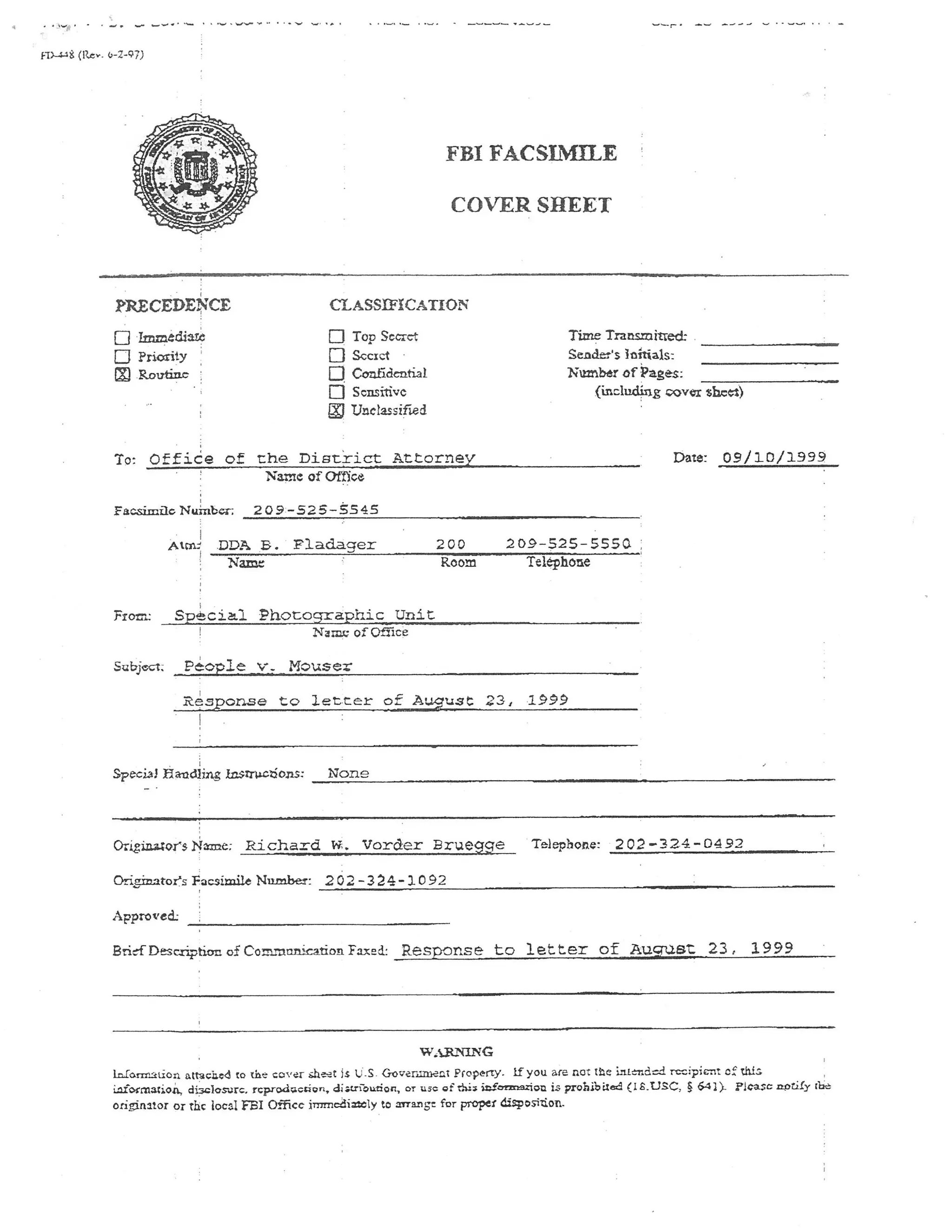 FBI Special Photographic Unit - Letter to DA Birgit Fladager | PDF