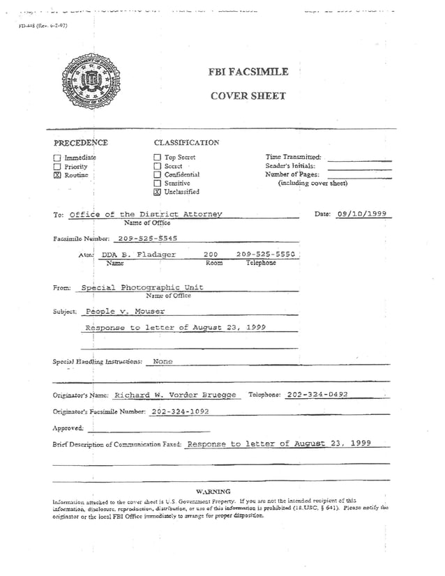 FBI Special Photographic Unit - Letter to DA Birgit Fladager | PDF