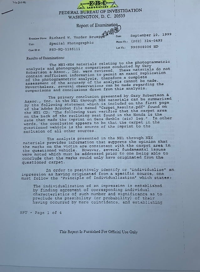 FBI Special Photographic Unit - Letter to DA Birgit Fladager | PDF