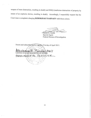Boston Bombing: FBI Affidavit of Special Agent Daniel R. Genck | PDF
