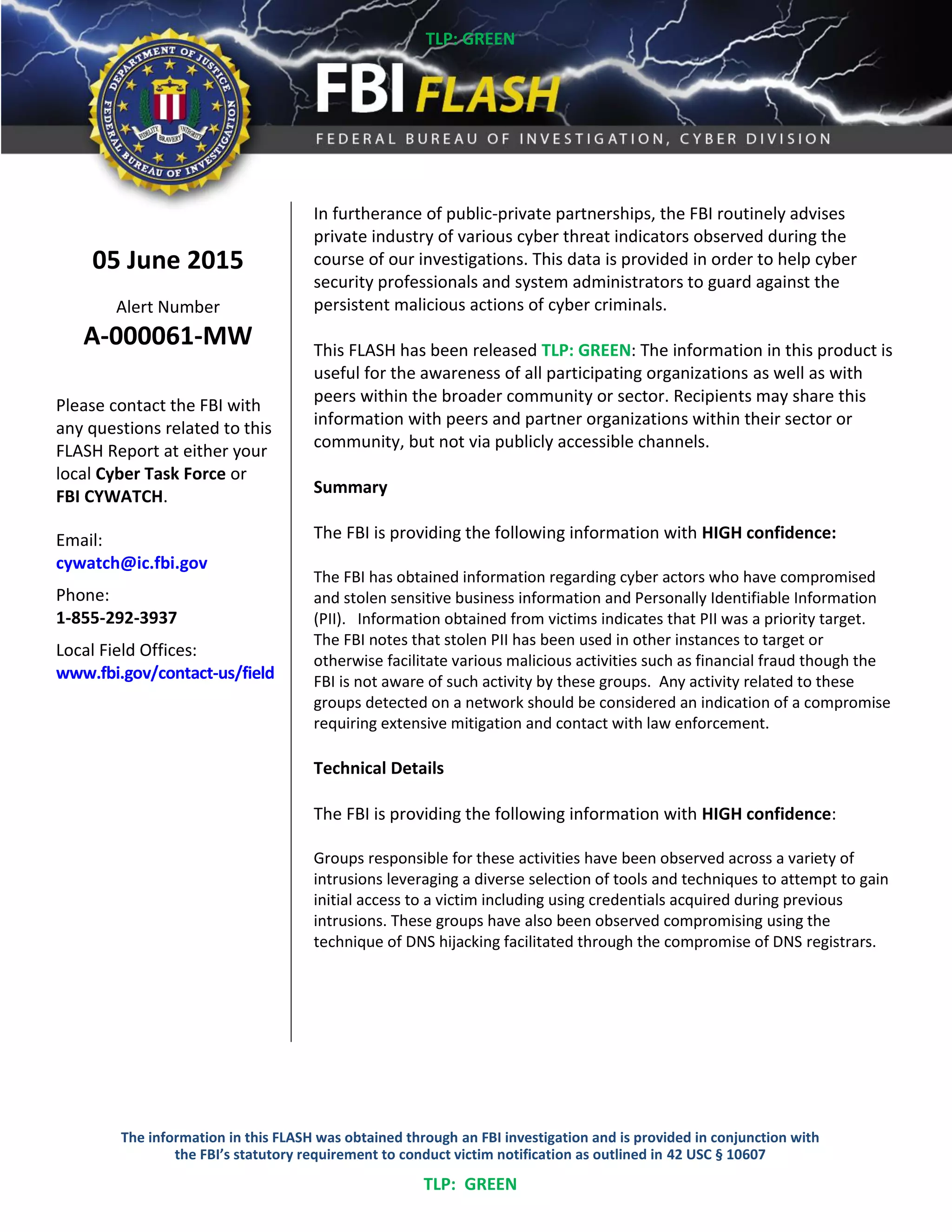 Fbi cyber division bulletin on tools reportedly used by opm hackers | PDF