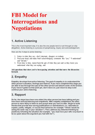 Fbi model for Interrogations and Negotiations | DOCX