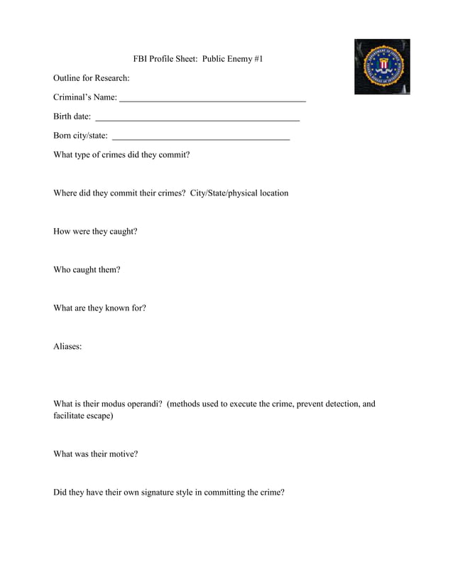 Fbi Profile Sheet | DOCX