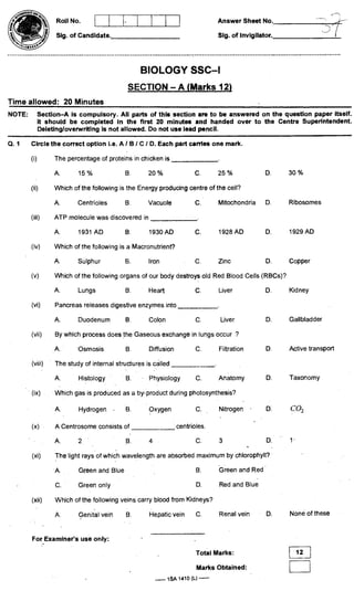 Fbise scc 1 biology 2014 | PDF | Biological Sciences | Science