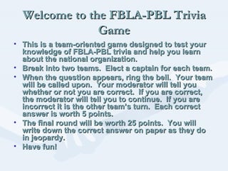 FBLA-PBL Trivia Game | PPT