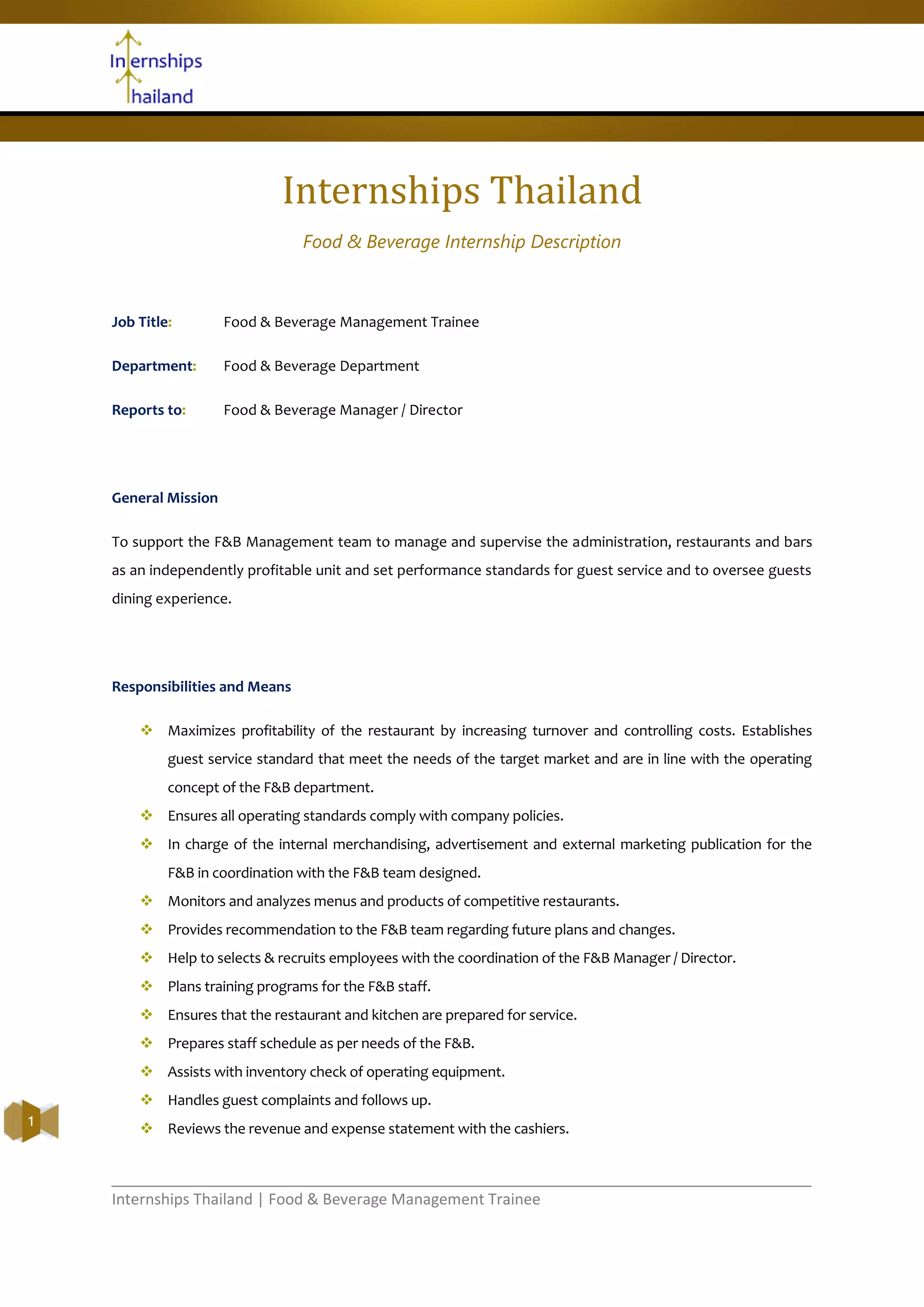 F&b mgt trainee | PDF