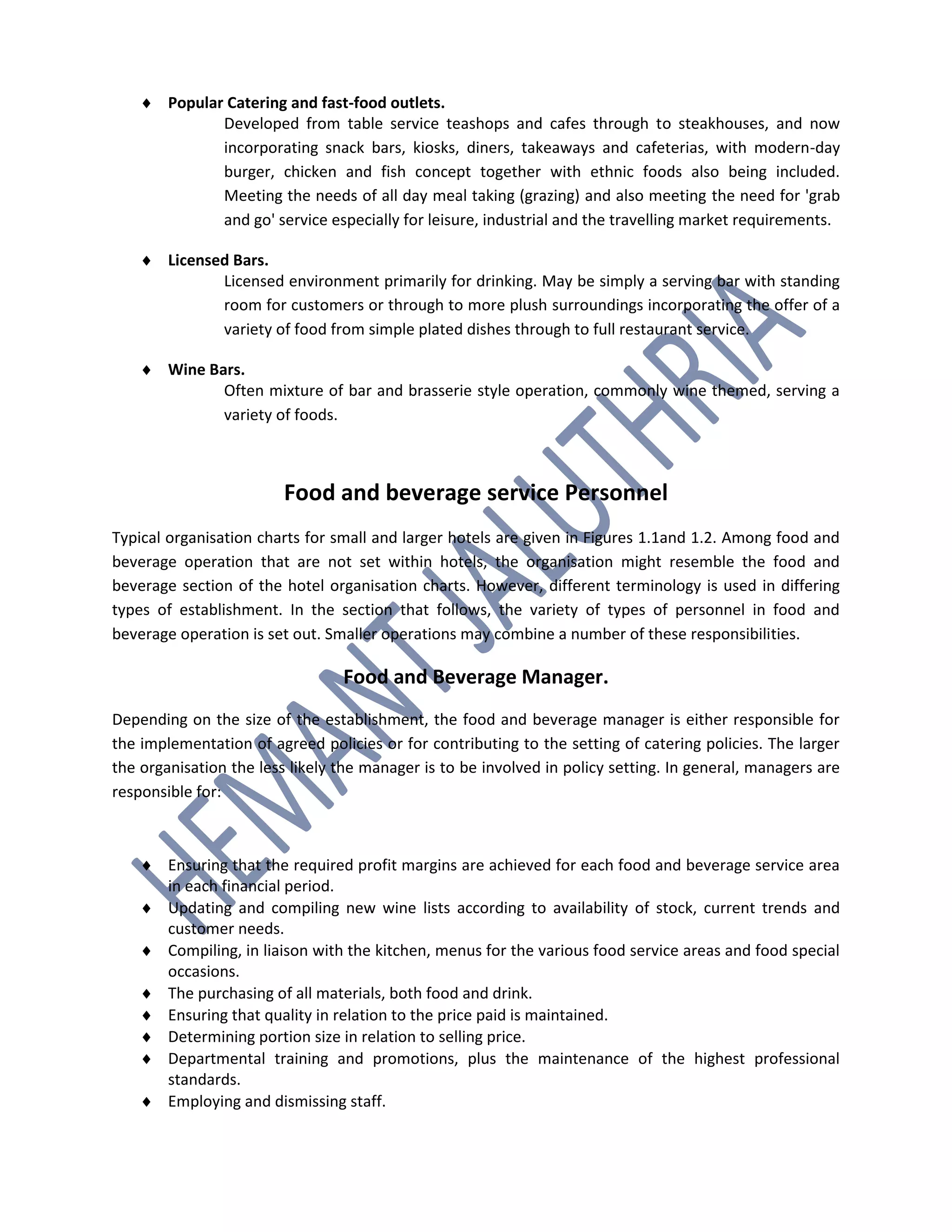 F&b notes basics | PDF | Hospitality Industry | Industries