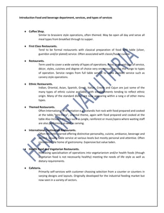 F&b notes basics | PDF | Hospitality Industry | Industries
