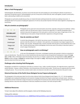 Field Book Project bird photograph activity 2013 | PDF
