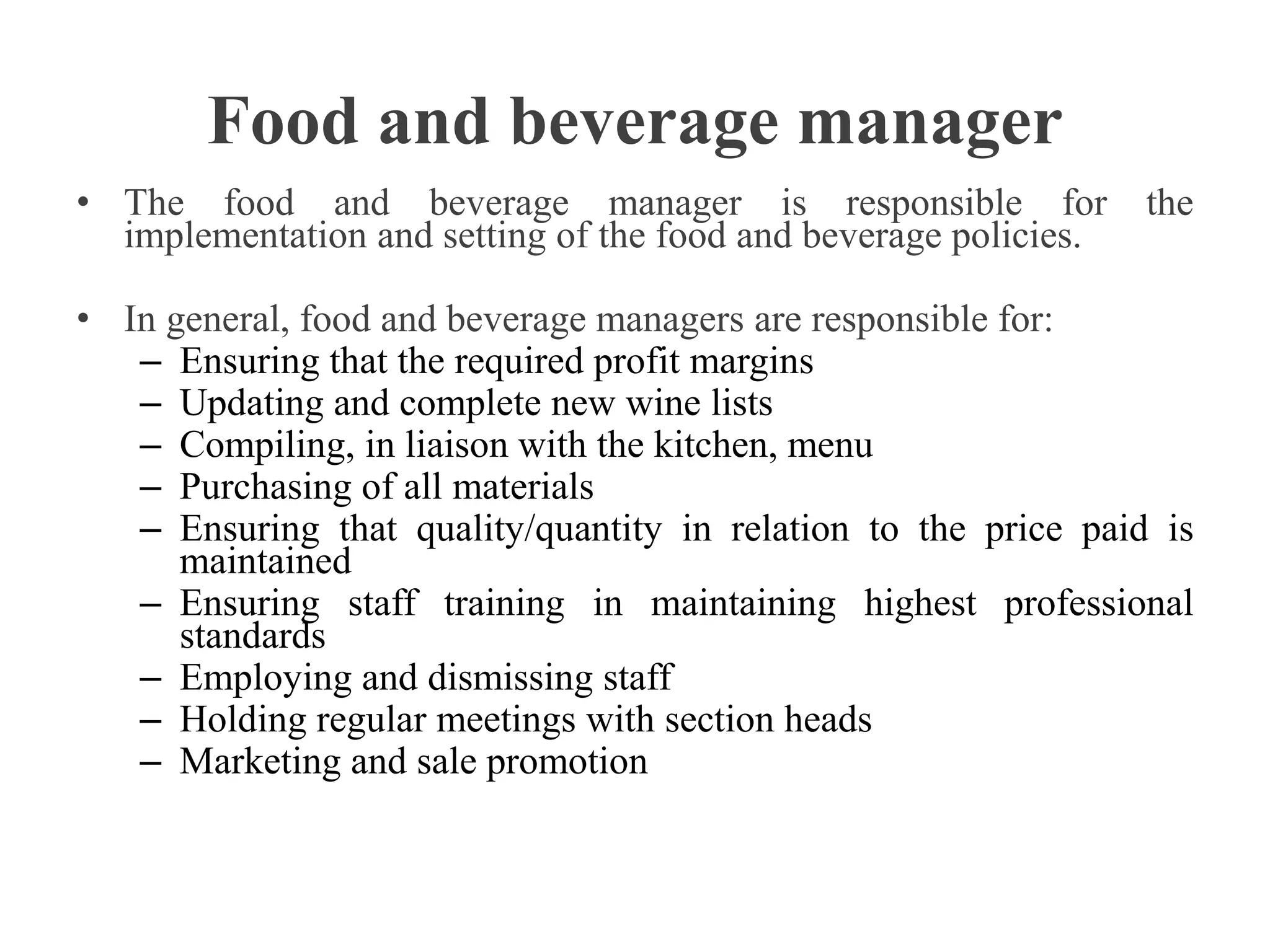 HOSPITALITY FOOD & BEVERAGE SERVICE | PPTX