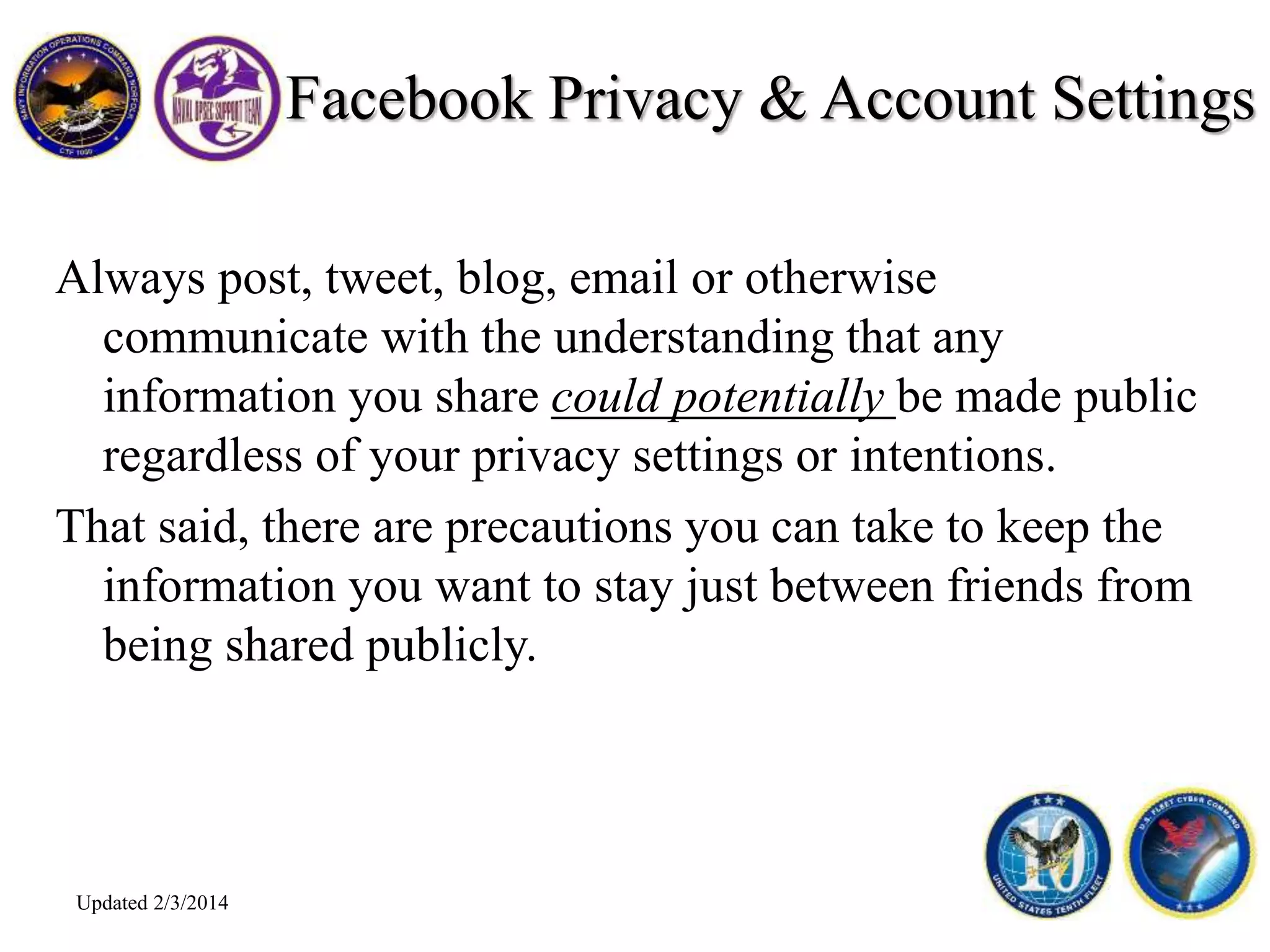 Facebook Privacy and Account Settings - Navy OPSEC | PPT