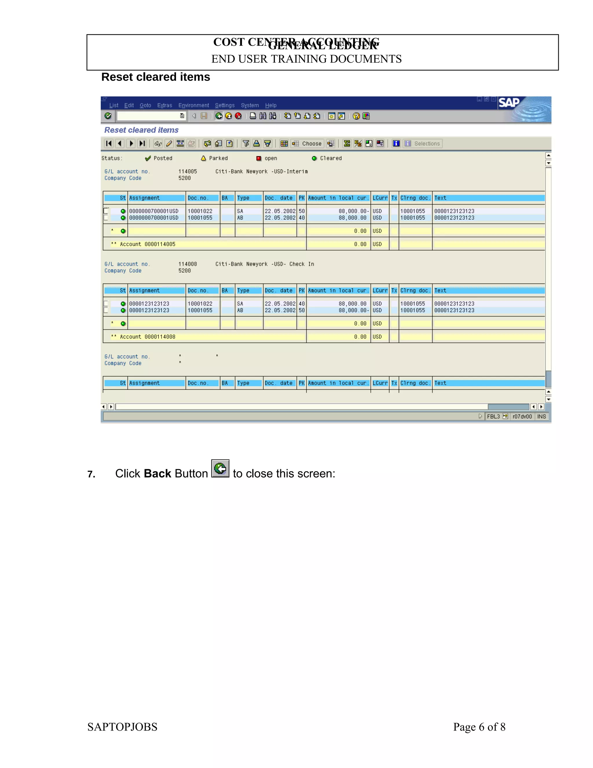 Fbra gl reset cleared items | DOC