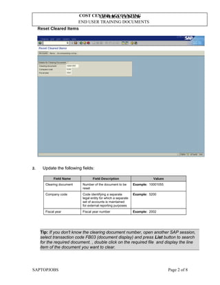 Fbra gl reset cleared items | PDF