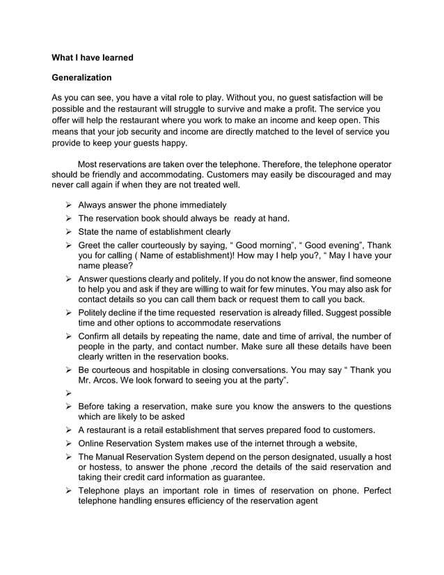 FBS-WEEK-1 Take Table Reservations_ docx | DOCX | Bars & Restaurants | Attractions