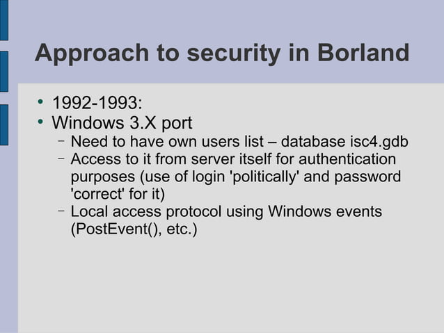 Firebird Security (in English): The Past and The Future | PPT